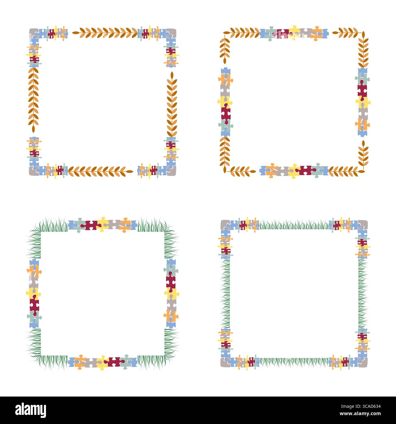Puzzle piece frame. Laurel branch corners. Grass side elements ...