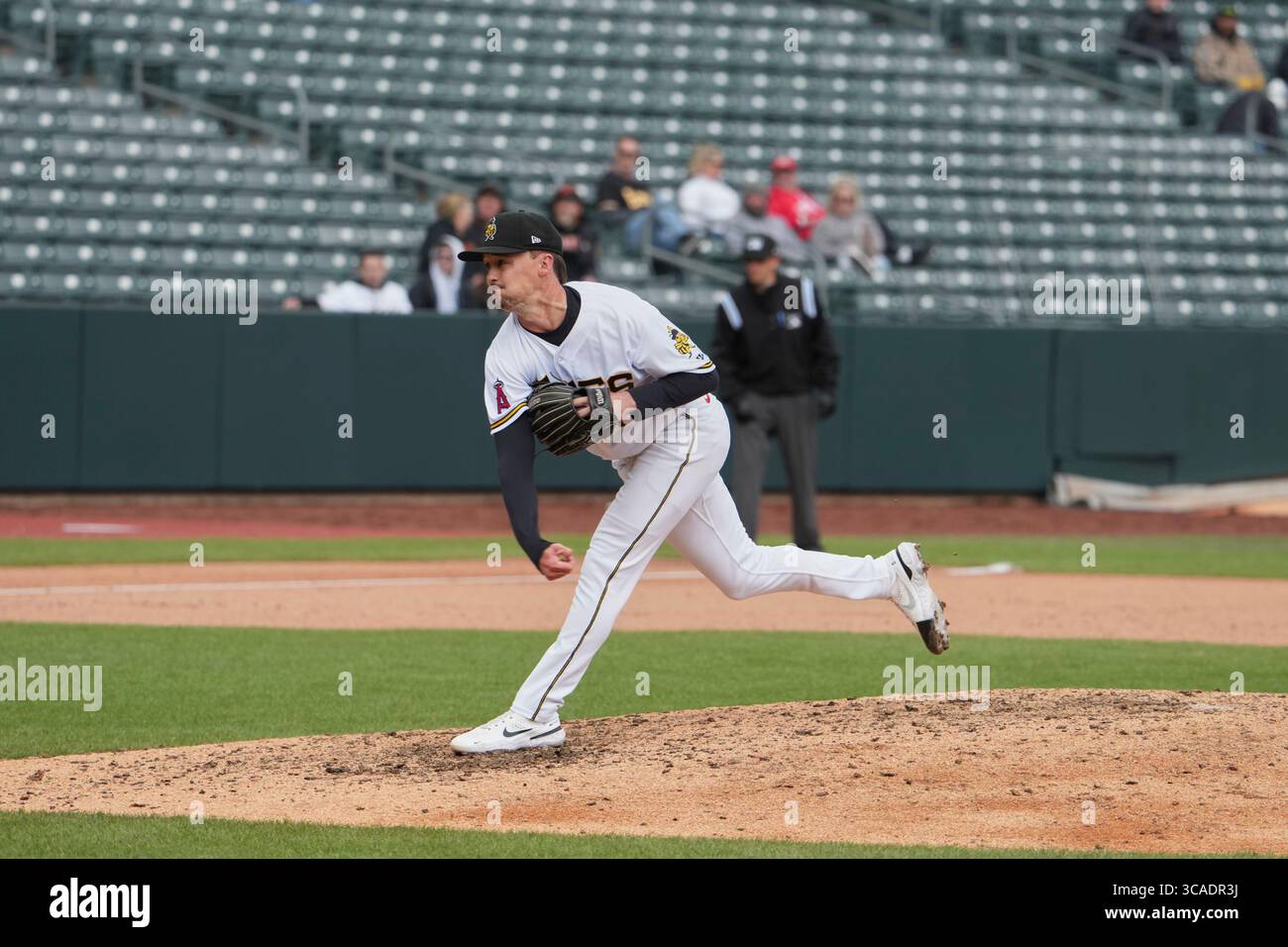 April 2 2023: Salt Lake pitcher Austin Warren (1} throws a pitch during ...
