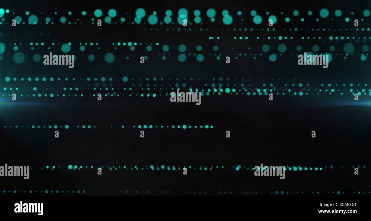 Glowing rows of turquoise dots forming dark digital landscape, with ...