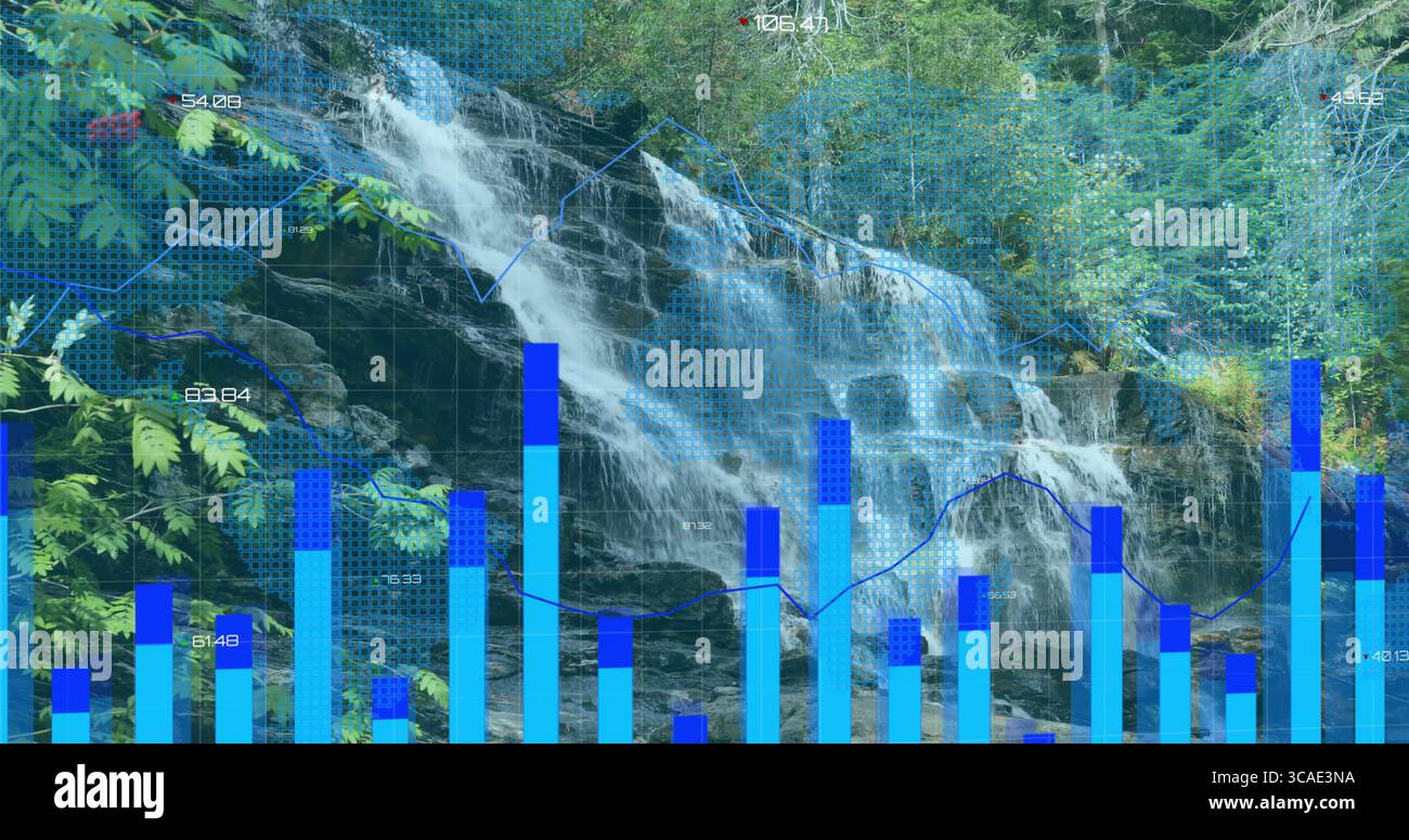 Streaming multi-tiered waterfall cascading over layered rock at forest ...
