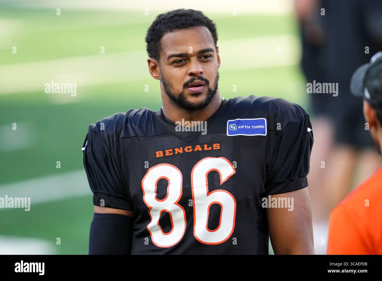 Cincinnati Bengals' Noah Fant looks on during practice at the team's ...