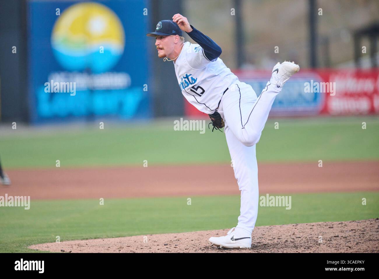 Asheville Tourists pitcher Matt Mikulski (15) delivers a pitch during a ...