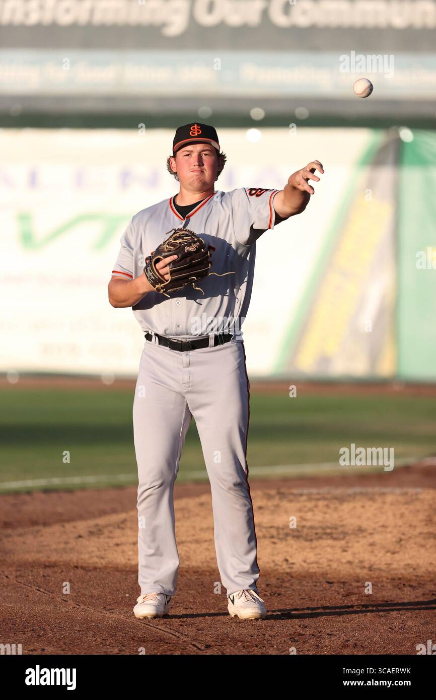Tyler Switalski (5) of the San Jose Giants throws in the bullpen ...