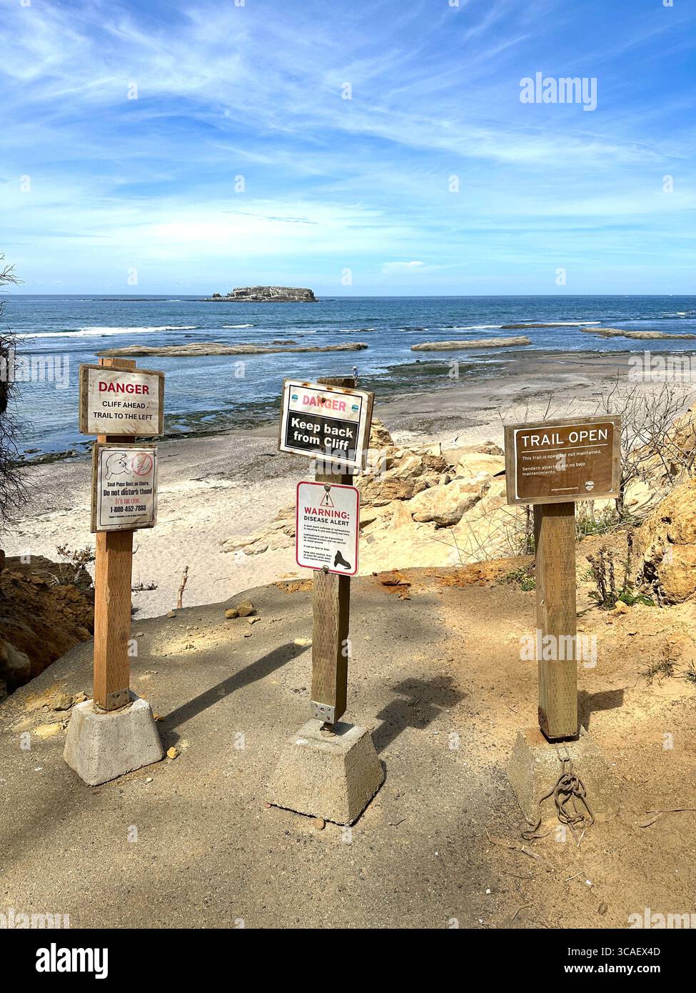 Various warning signs at entrance to Otter Crest Beach in Depoe Bay ...