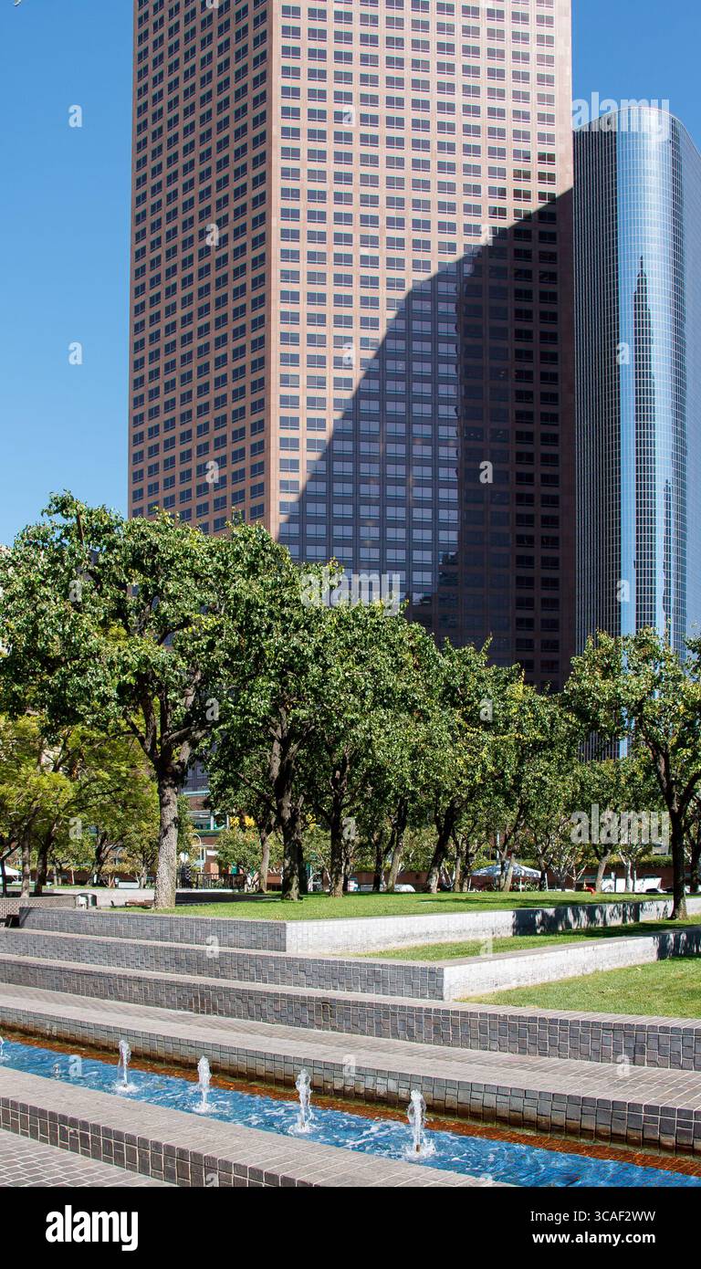 The Wells Fargo Center buildings in downtown Los Angeles cityscape, Los ...