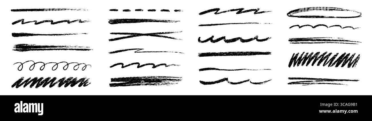 Line brush pencil stroke underline set. Hand drawn underline, crayon ...