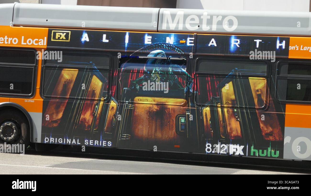 Los Angeles, California, USA 6th August 2025 Alien Earth FX Bus on ...