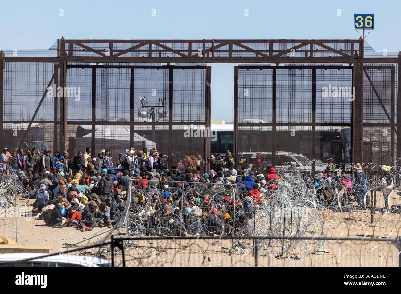 Civilians at Ciudad Juarez border, awaiting migration processing Stock ...