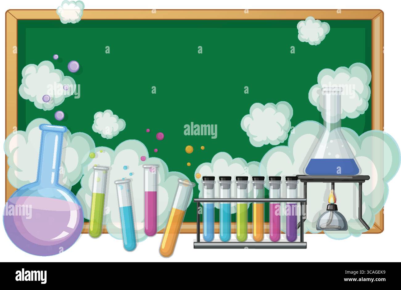 Vector illustration of laboratory glassware with colorful liquids, test ...