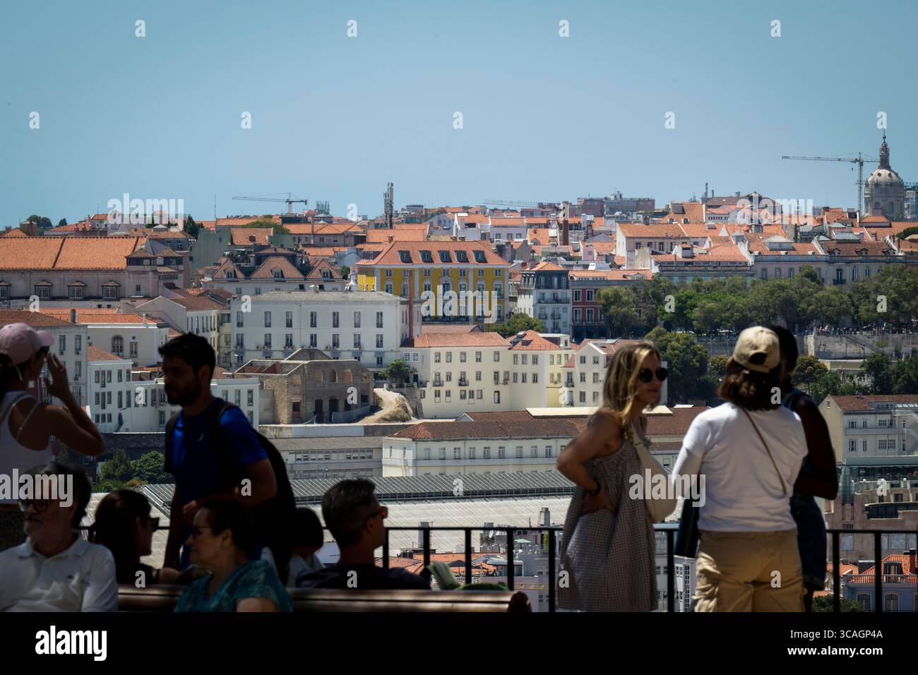 People are seen visiting the Graca viewpoint in Lisbon. Portuguese ...