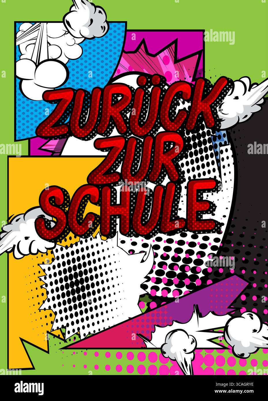 Cartoon German text "Zurück zur Schule", translate "Back To School ...