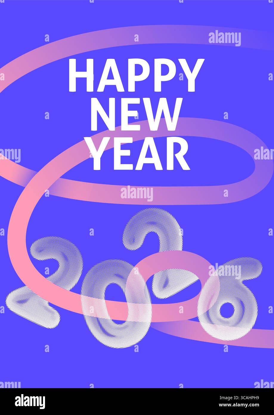 Vertical 2026 New Year poster in halftone style. White inflated numbers ...
