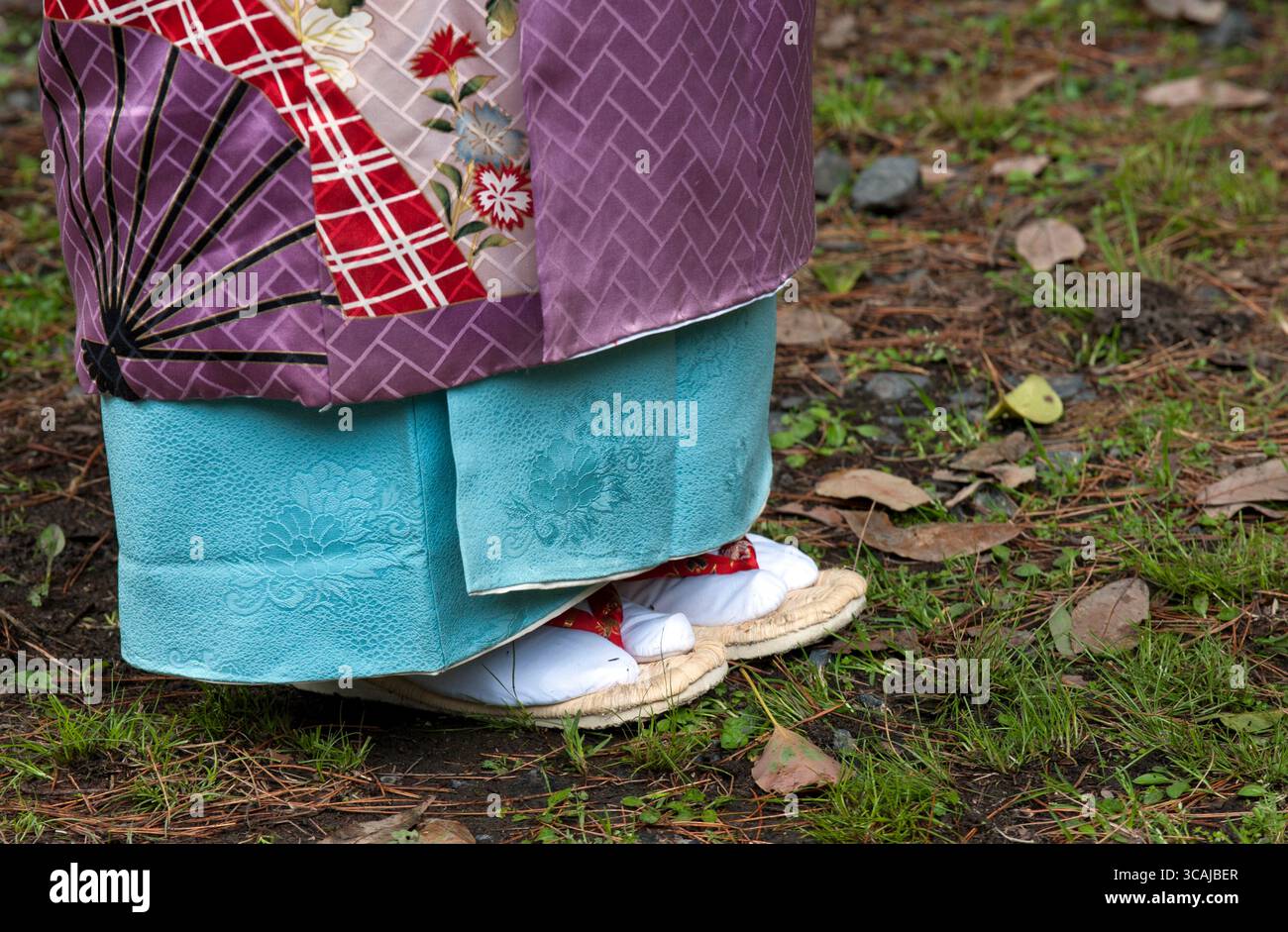 Japanese woman wearing "zori" sandals with white "tabi" split-toe socks ...