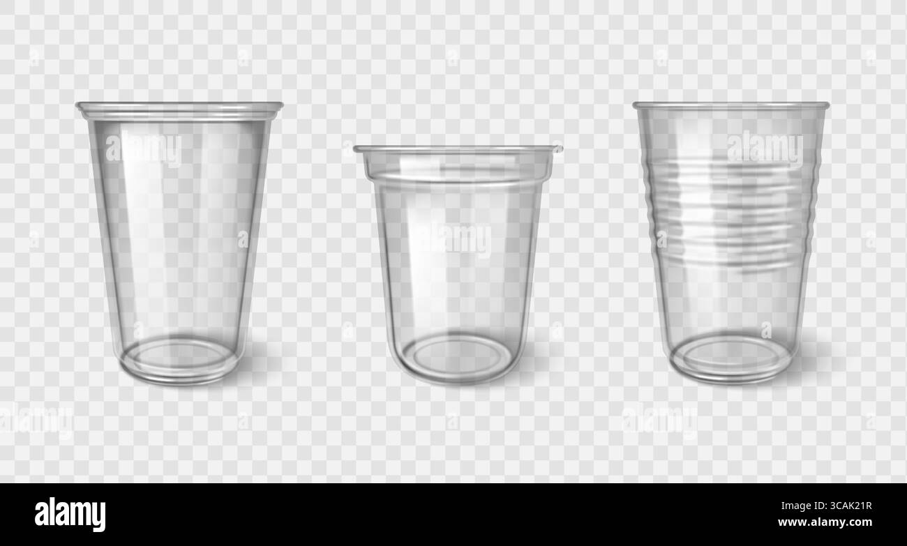 Clear plastic disposable cups collection - transparent drinking vessels ...