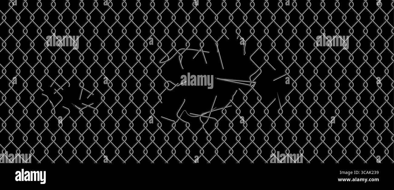 Chain link fence mesh pattern with torn metal texture and broken wire ...