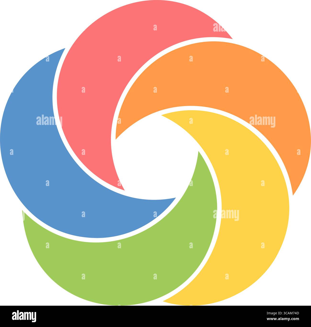 Circle Venn diagram infographic icon. Graphic chart. Five color balance ...