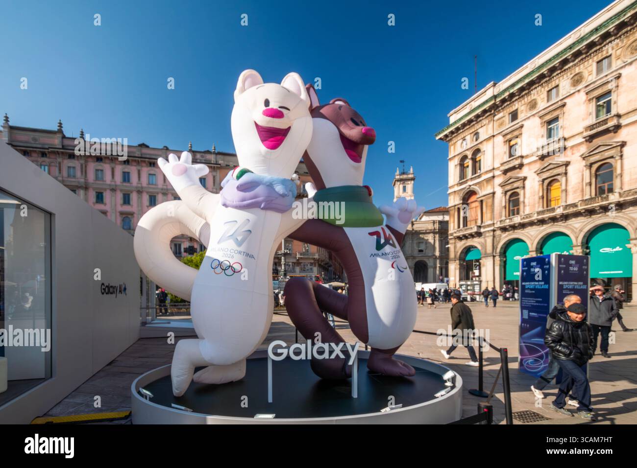 Official mascots of Milano Cortina 2026 Winter Olympic and Paralympic Games on public display in ...