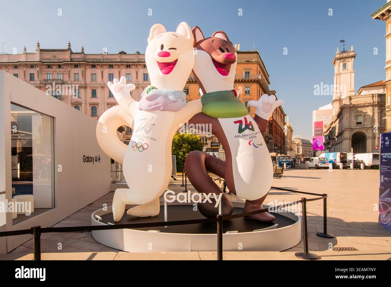 Official mascots of Milano Cortina 2026 Winter Olympic and Paralympic Games on public display in ...