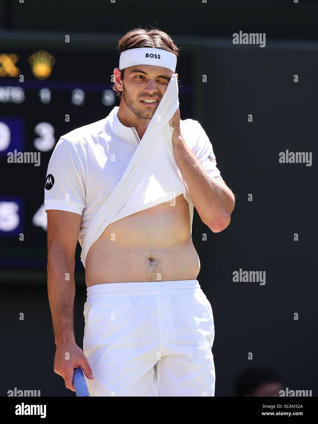 American tennis player Taylor Fritz (USA) ireacts at the 2025 Wimbledon ...