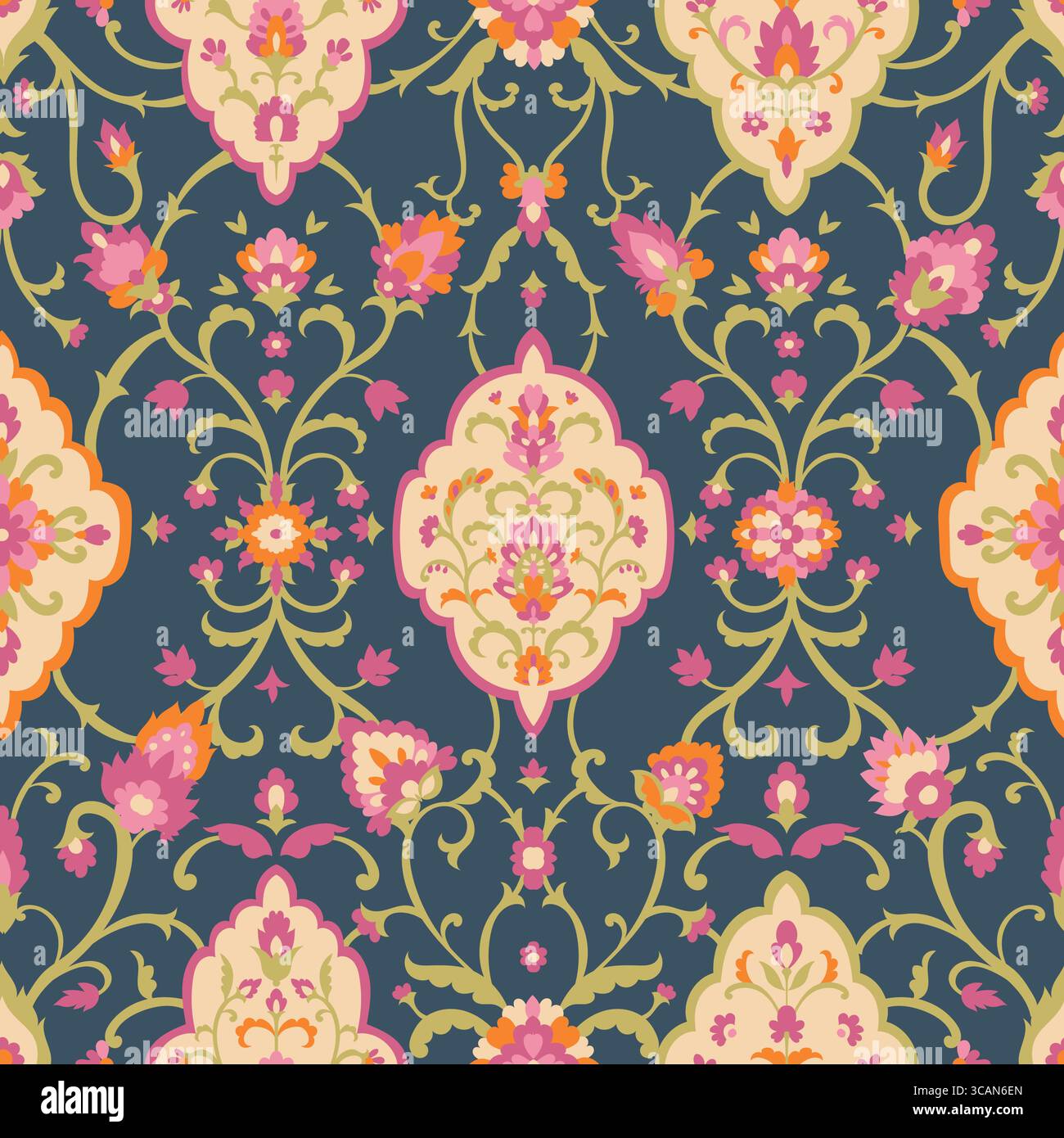 Vintage damask flowers seamless Stock Vector Images - Alamy