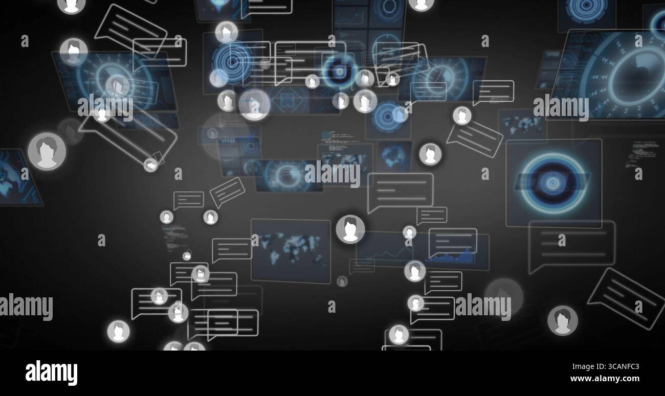 Showing floating user avatar icons and chat bubbles in virtual ...