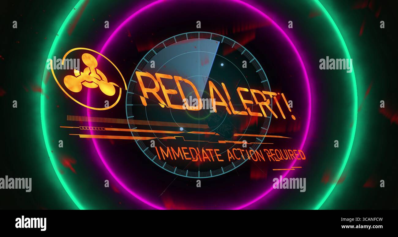 Flashing alert UI in console displaying RED ALERT IMMEDIATE ACTION ...