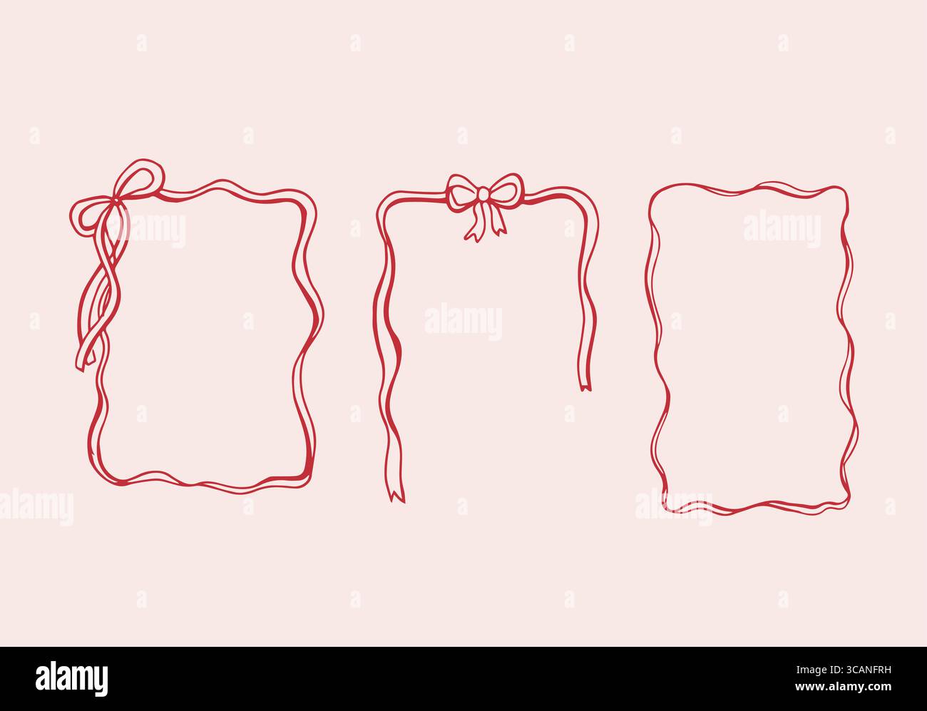 Whimsical red ribbon frames with bows. Hand Drawn borders for wedding ...