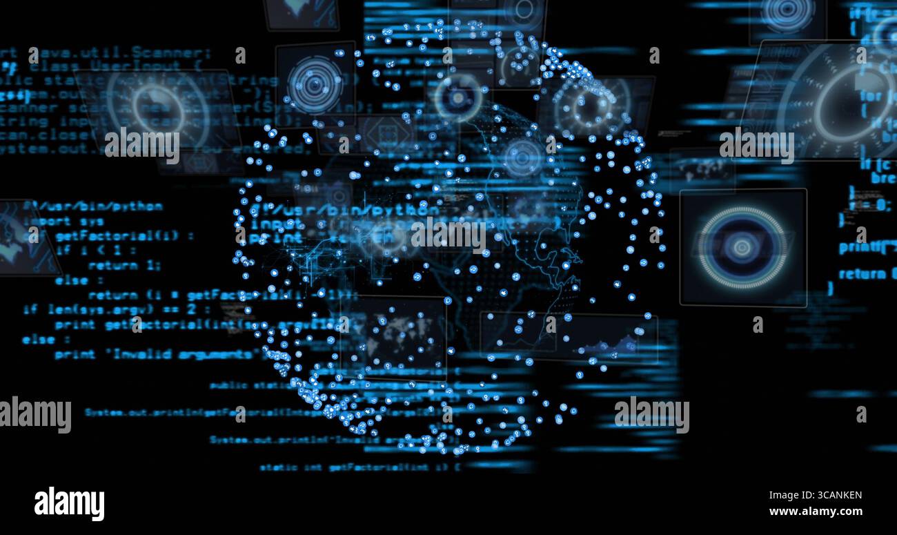 Rendering digital sphere forming in virtual interface, with Java and Python code and HUD ...
