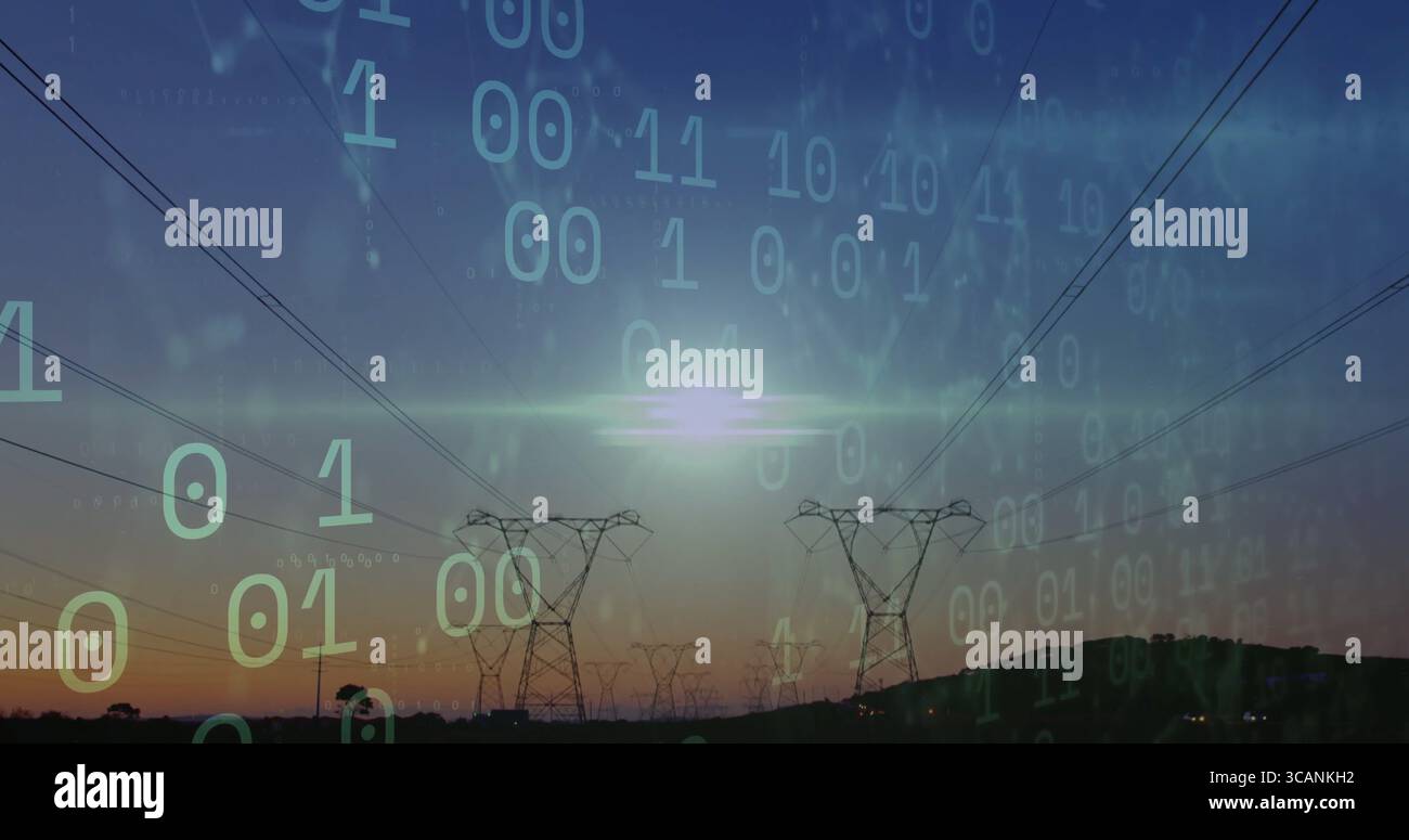 Extending high-voltage towers with cables stretching across hills at ...