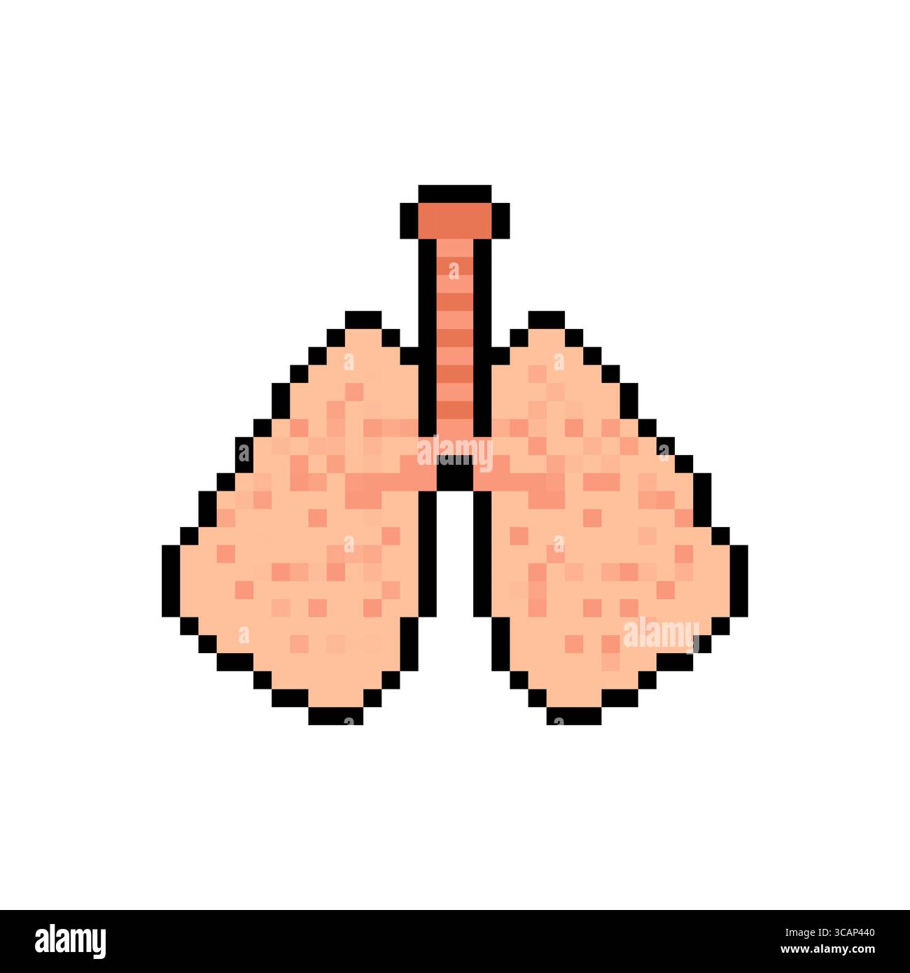 Pixelated image of human lungs, designed in retro video game style ...