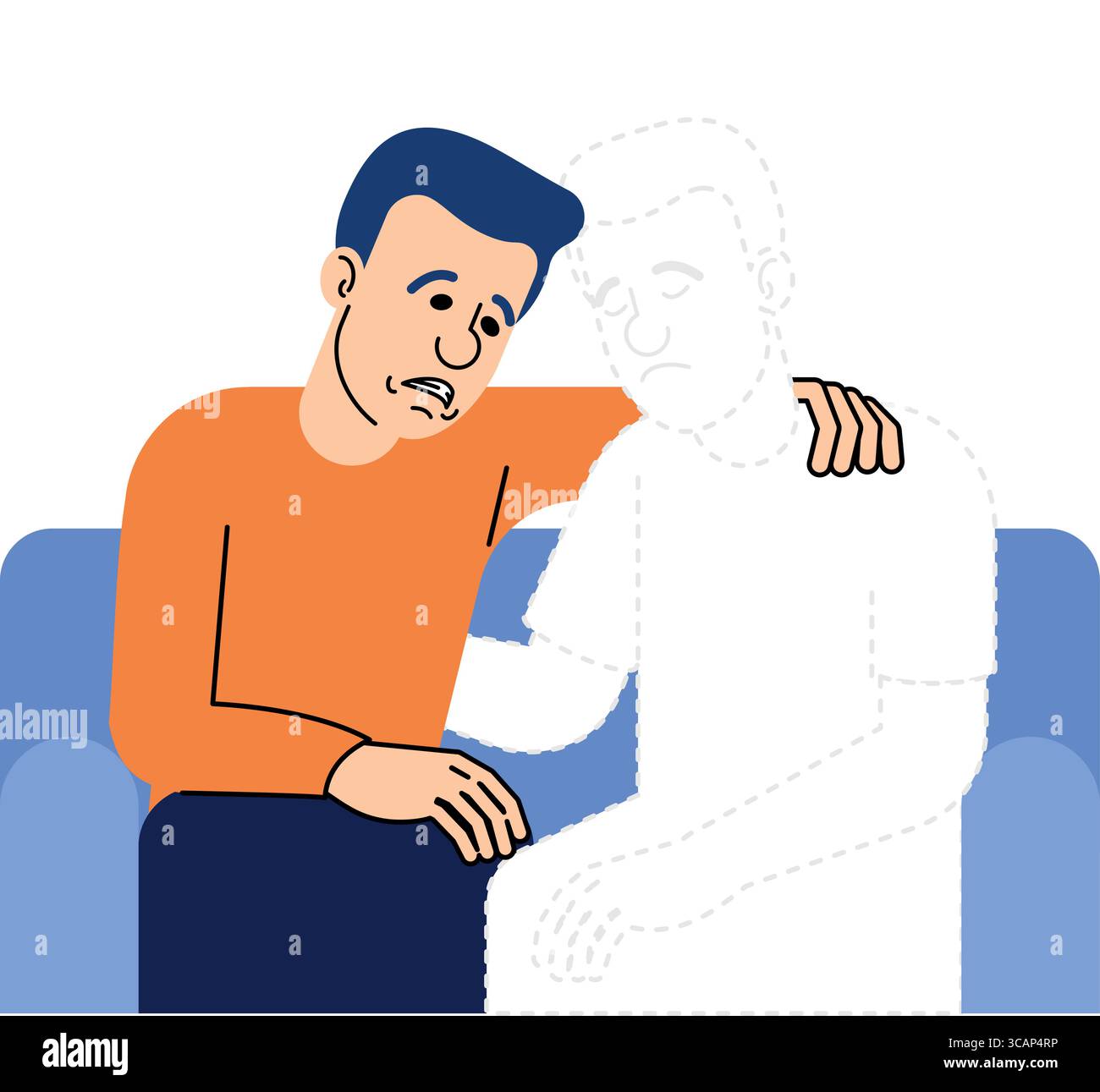 Emotional scene of a man hugging the faded silhouette of a person ...