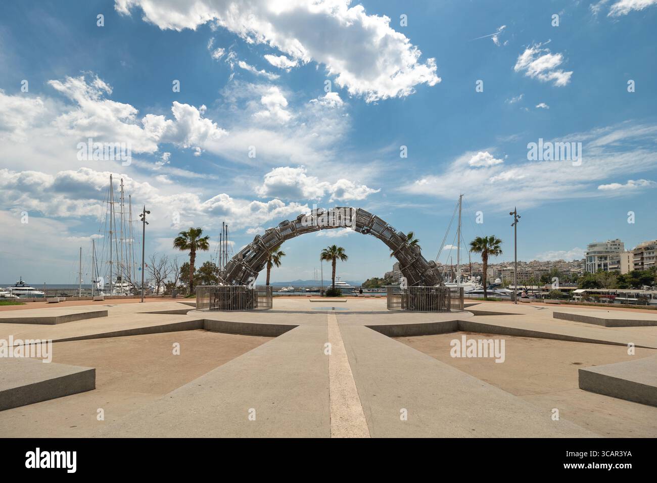 Athens, Greece - May 02 2025: The metal arch on Alexandras Square the ...