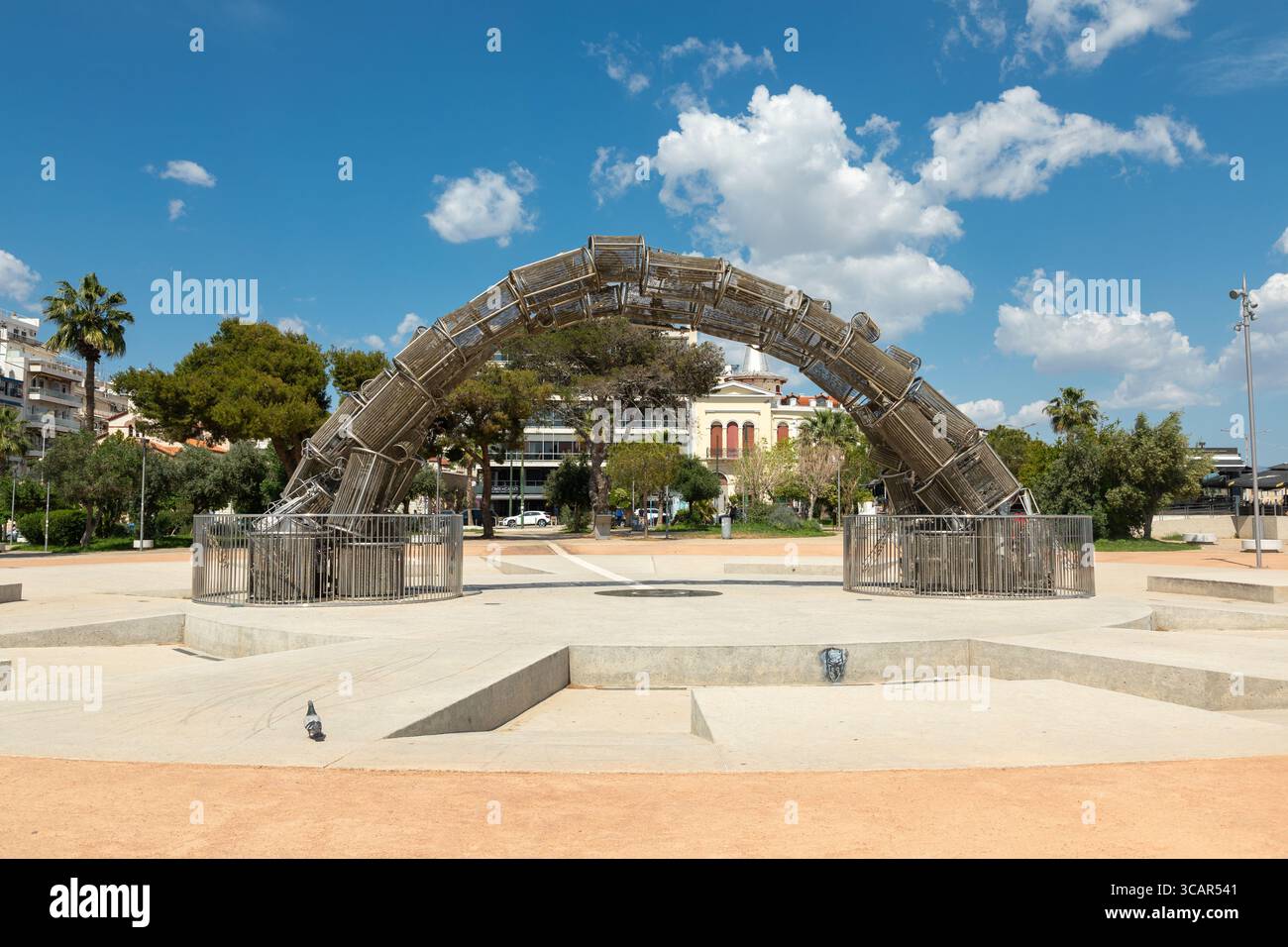 Athens, Greece - May 02 2025: The metal arch on Alexandras Square the ...