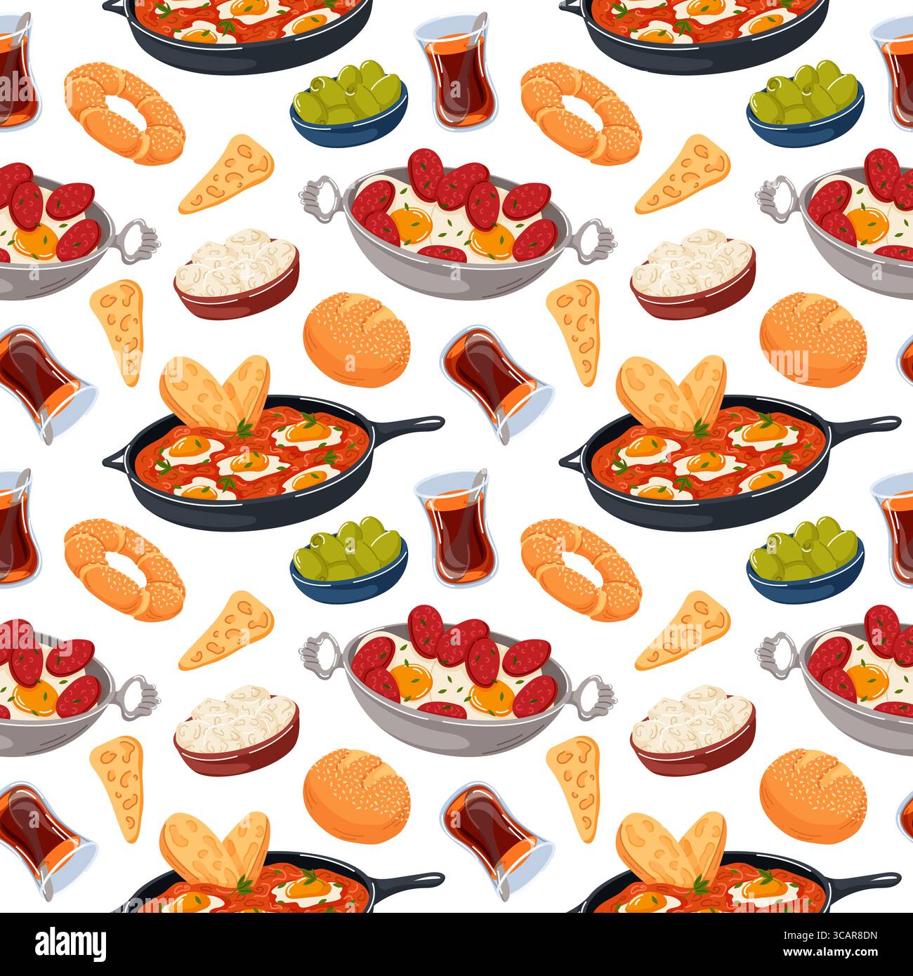 Traditional turkish breakfast eggs sausage Stock Vector Images - Alamy