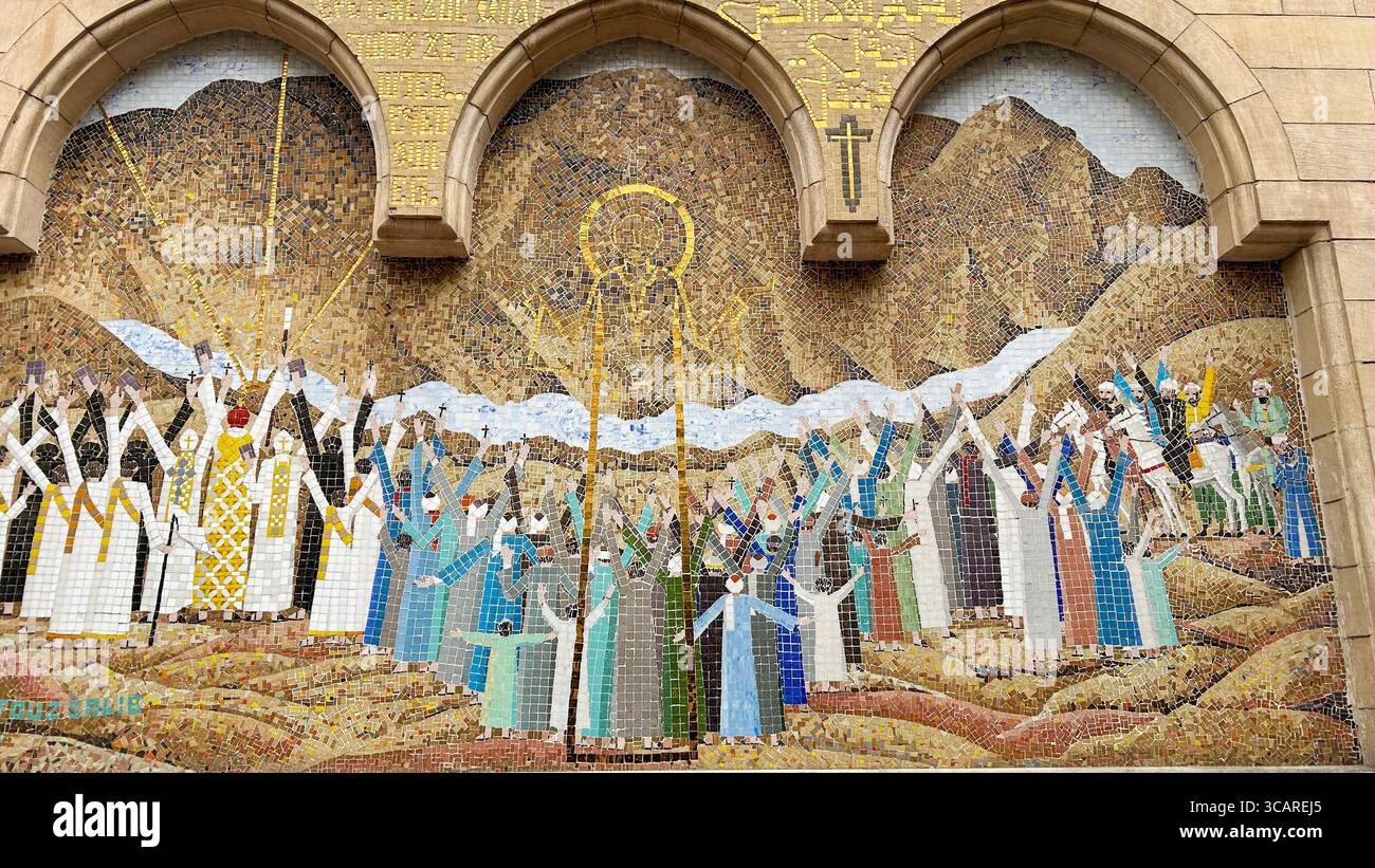 Mosaic painting on a wall inside the Hanging Church in Coptic Cairo ...