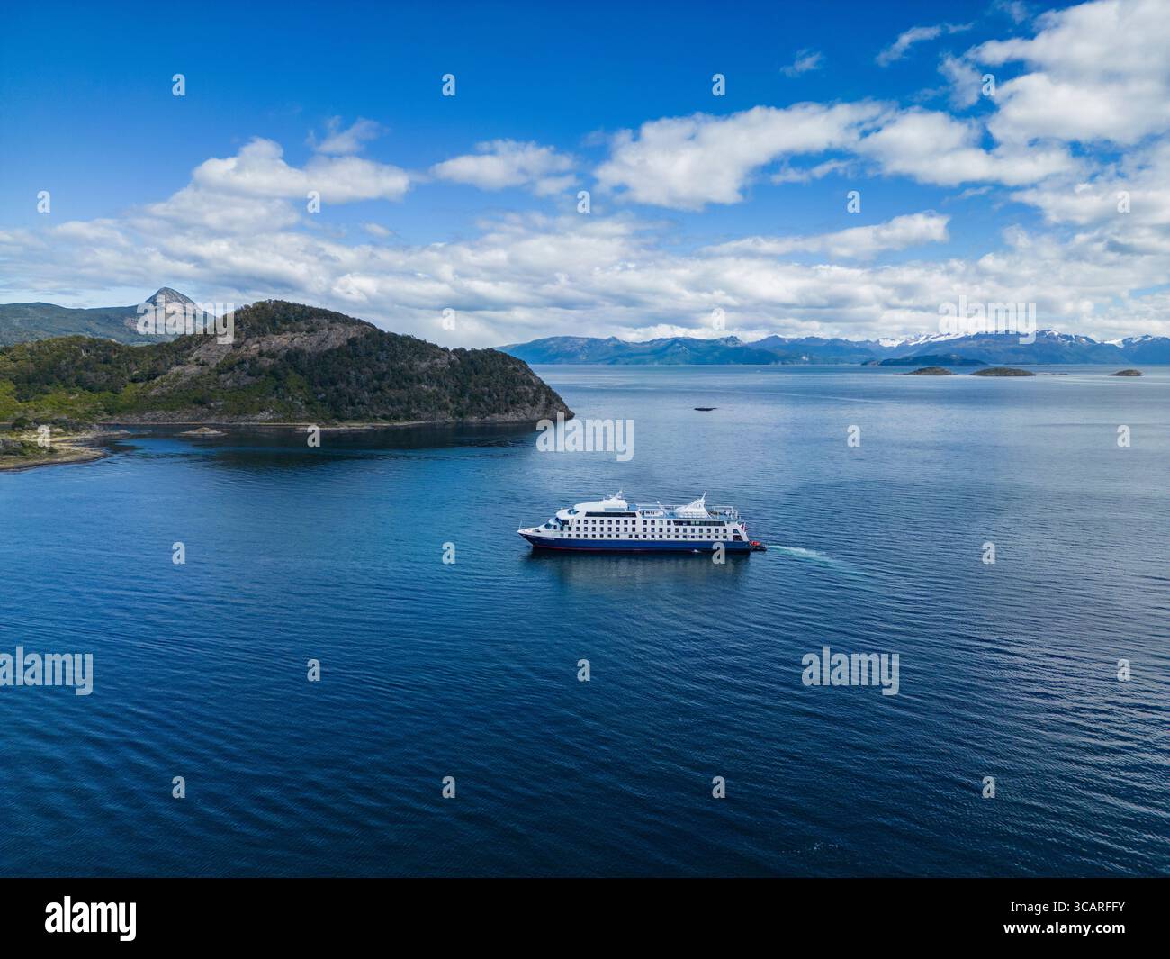 Aerial view of the expedition cruise ship Ventus Australia (Australis ...