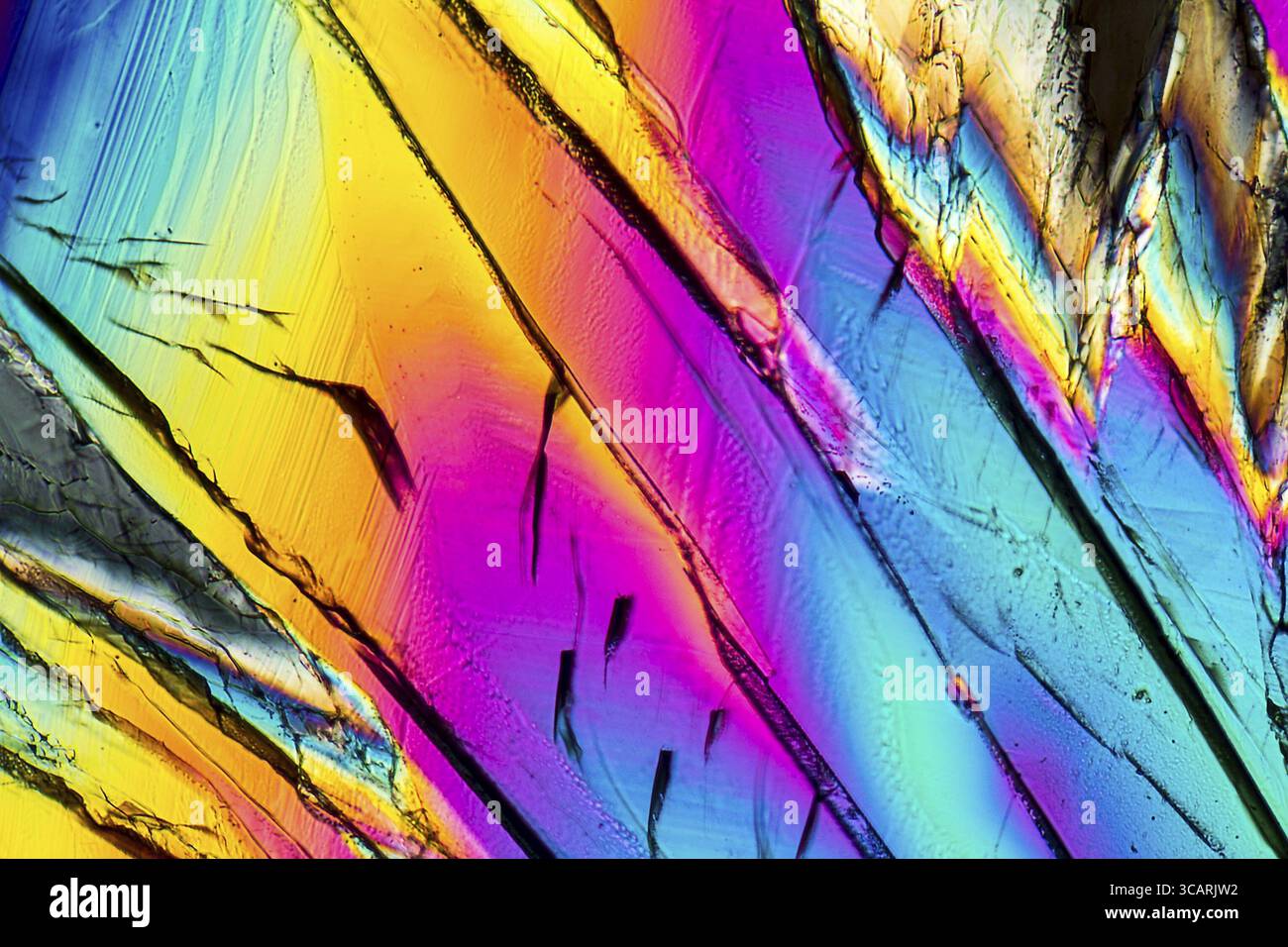 Colorful microscopic shot of Sucrose micro crystals in polarized light ...