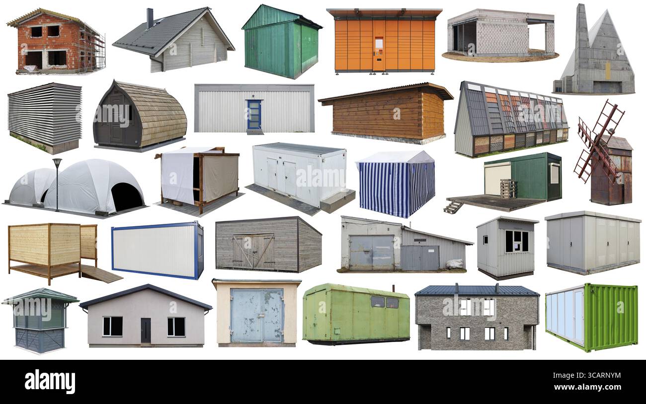 Unfinished buildings and city objects set. Isolated on white Stock ...
