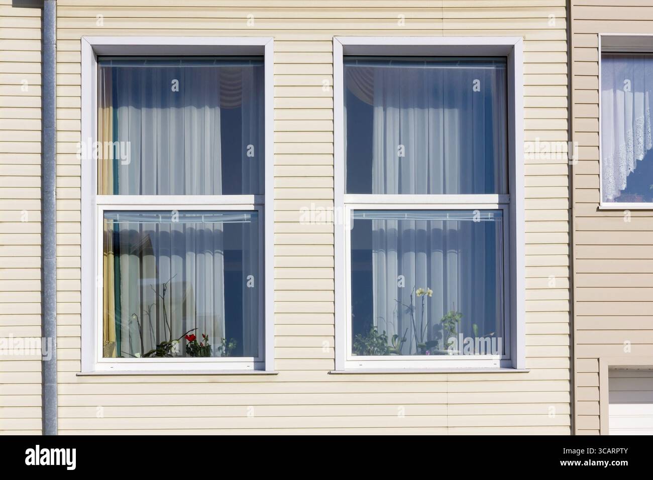 Standard plastic windows and flowers in mass production plastic home ...