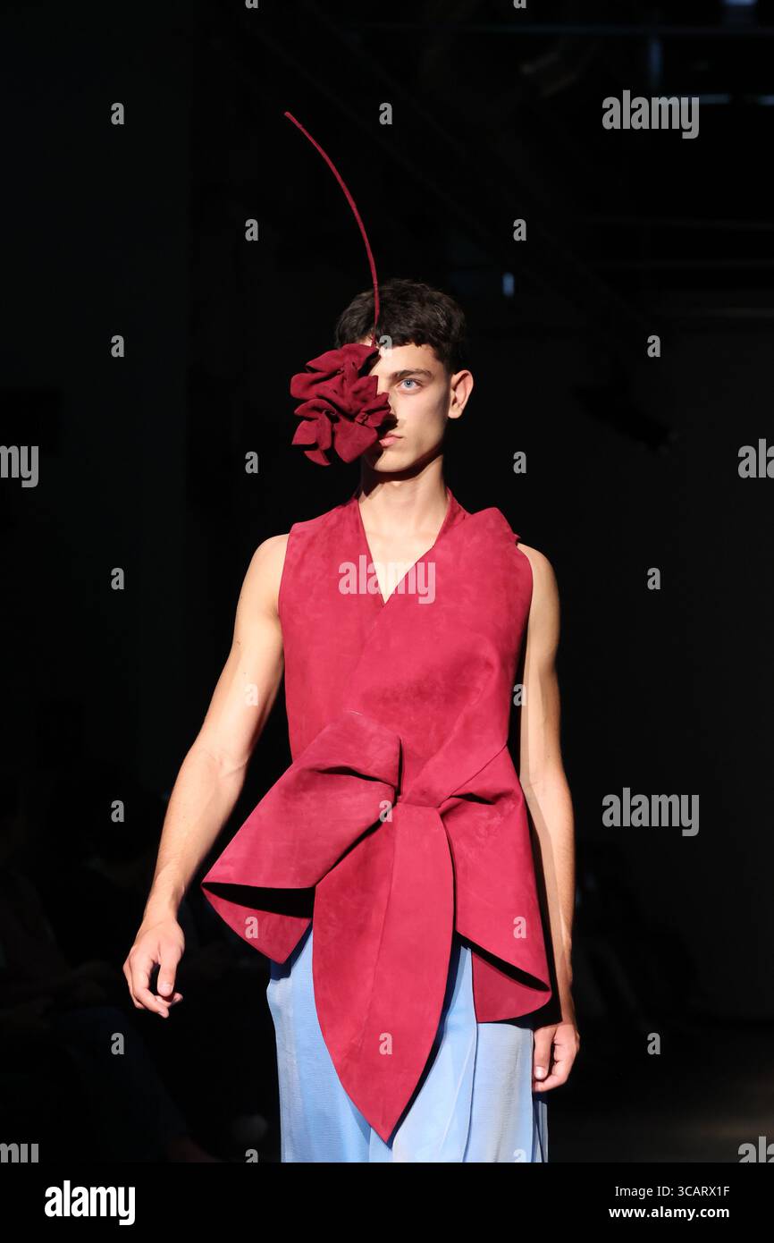 Copenhagen, Denmark. August 7, 2025. A model on the catwalk wearing a ...