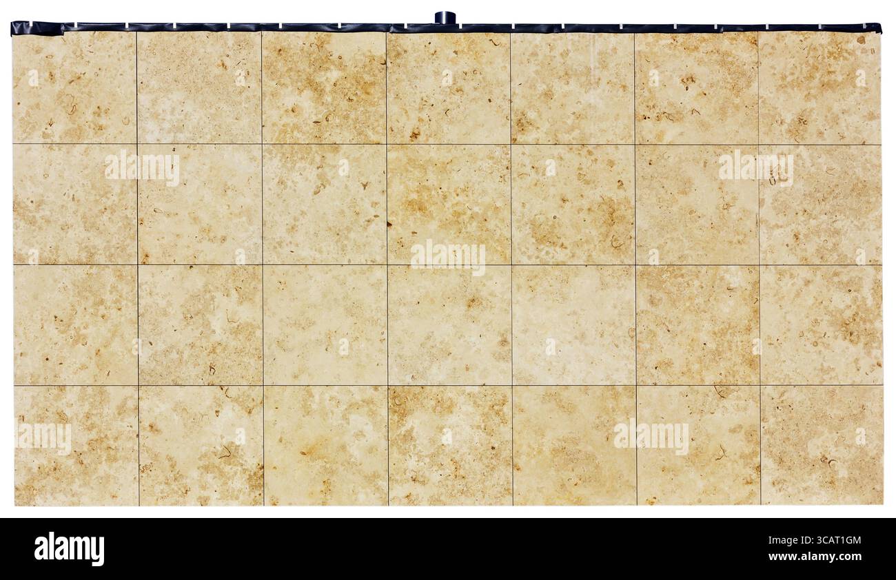 The wall of the building is revetted with square panels from a stone ...