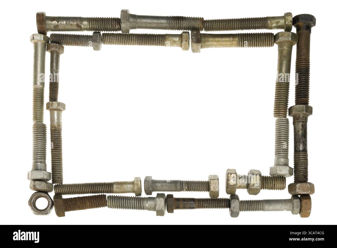 Frame is made from old rusted bolts and nuts isolated Stock Photo - Alamy
