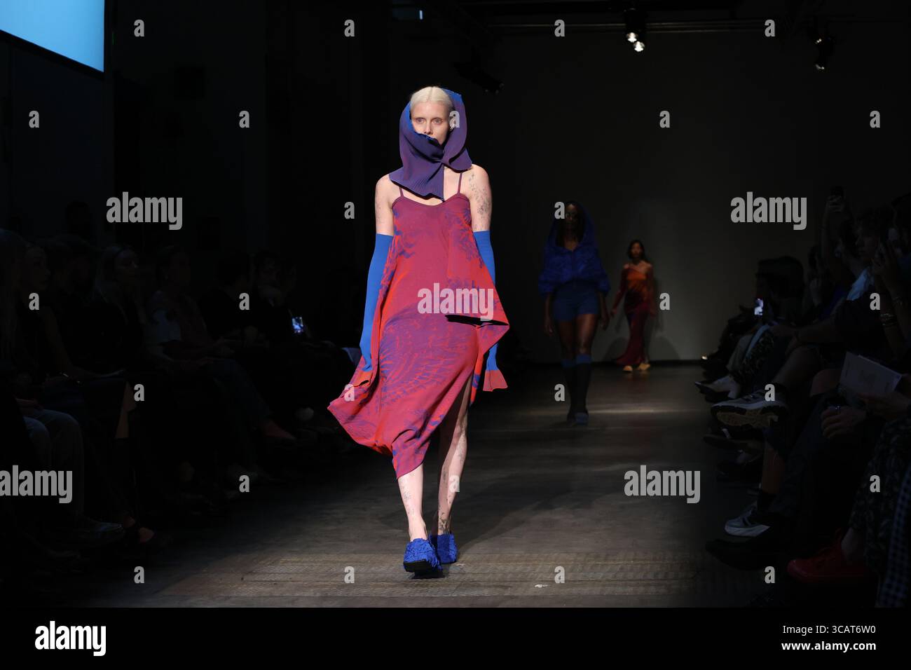 Copenhagen, Denmark. August 7, 2025. A model on the catwalk wearing a ...