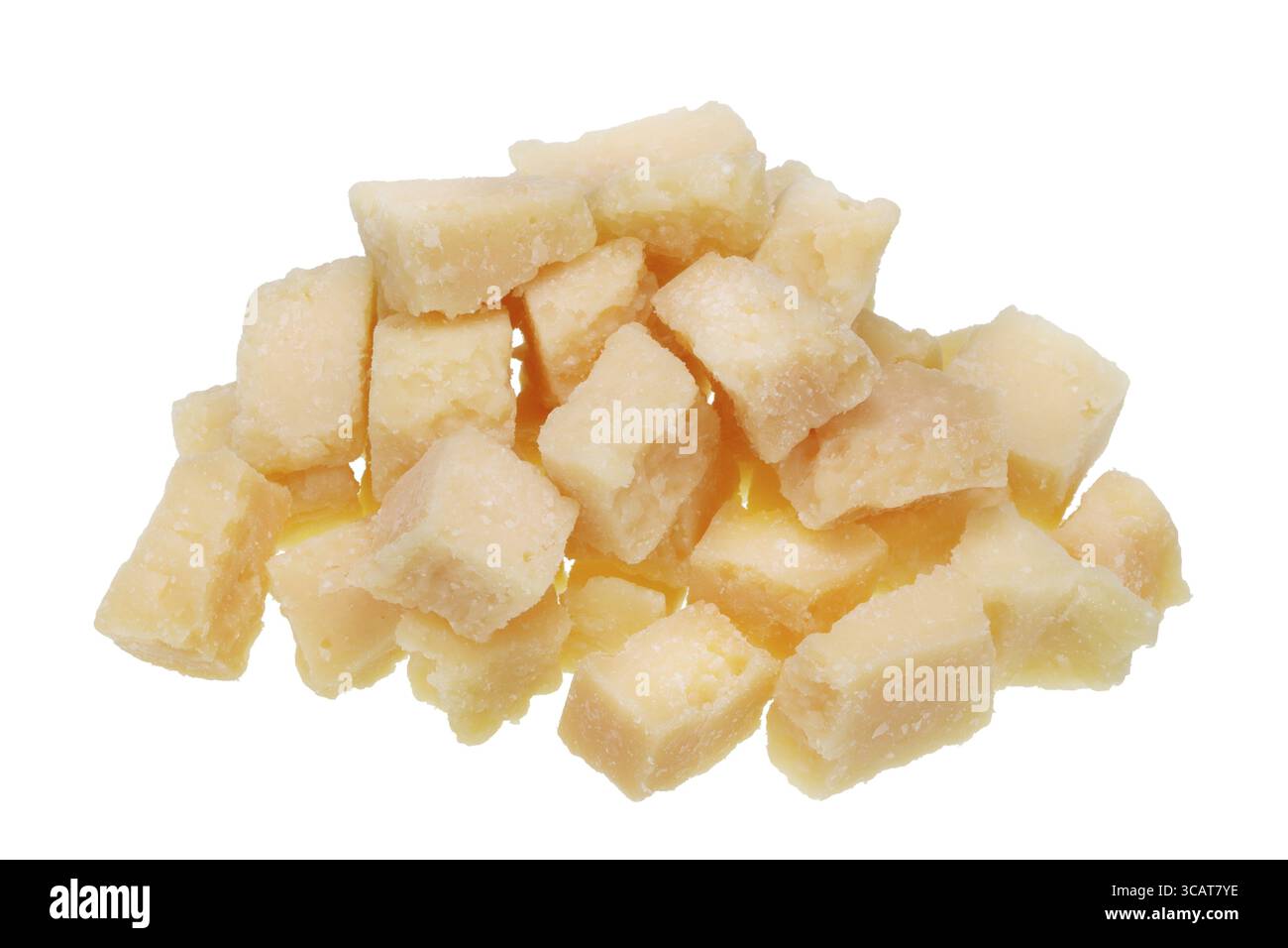 Big heap of pieces of the elite matured cheese Parmesan. Isolated on ...
