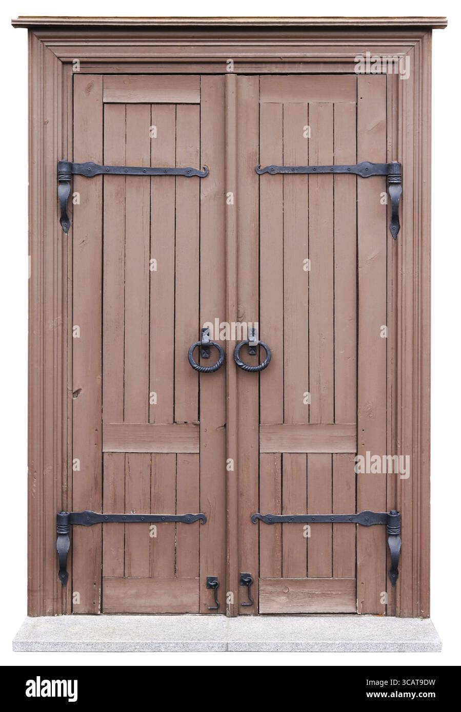Very simple wooden street door in vintage retro style. Mass production ...