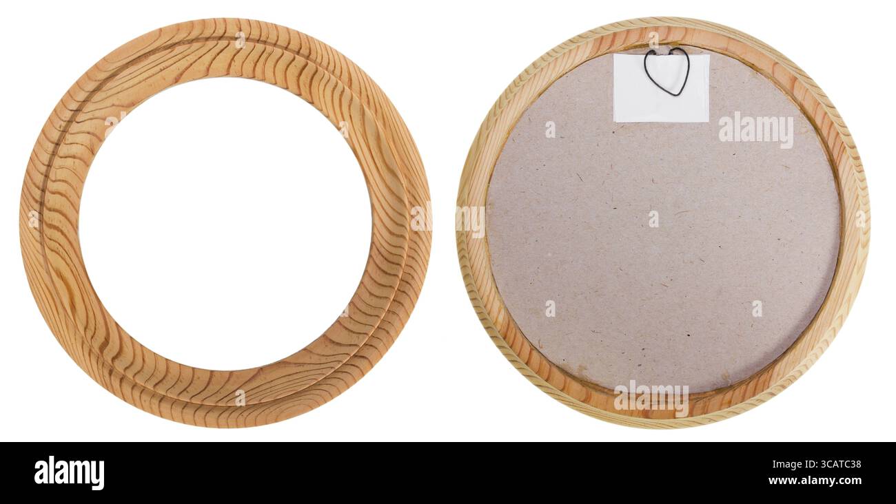 Round wooden simple rural photo frame isolated Stock Photo - Alamy