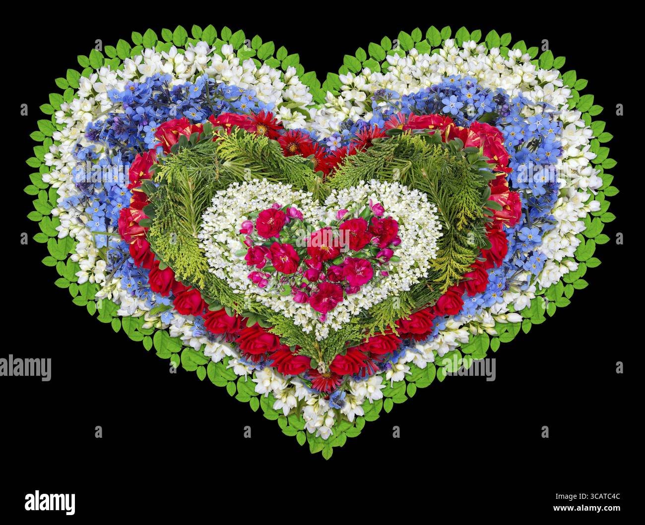 Mourning tragical wreath as human heart. Isolated on black handmade ...