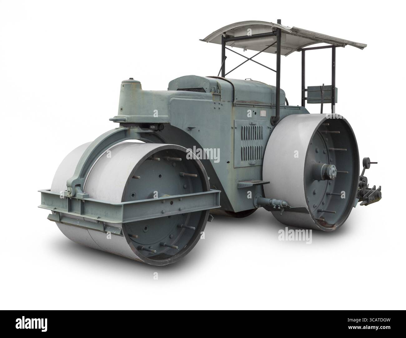 Historic road roller in white back with shadow Stock Photo - Alamy