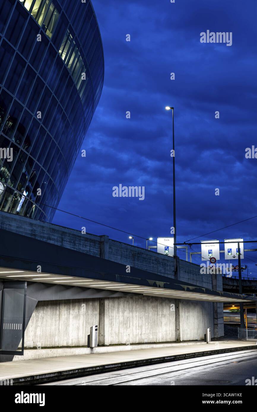 Bus and Tram Station and a Modern Office Building in Circle in Zurich ...