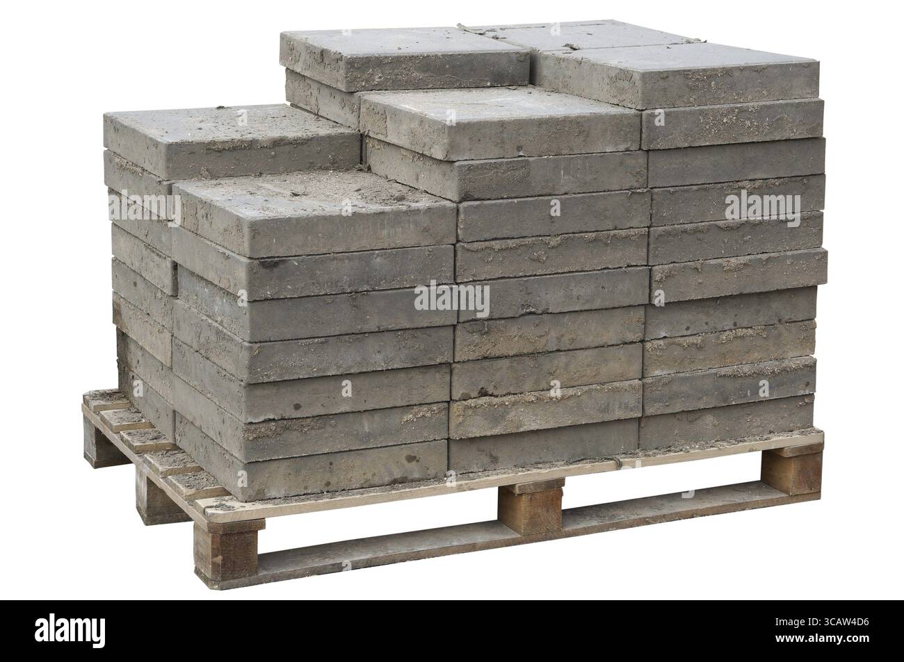 The old concrete paving blocks are accurately put on wooden pallet ...